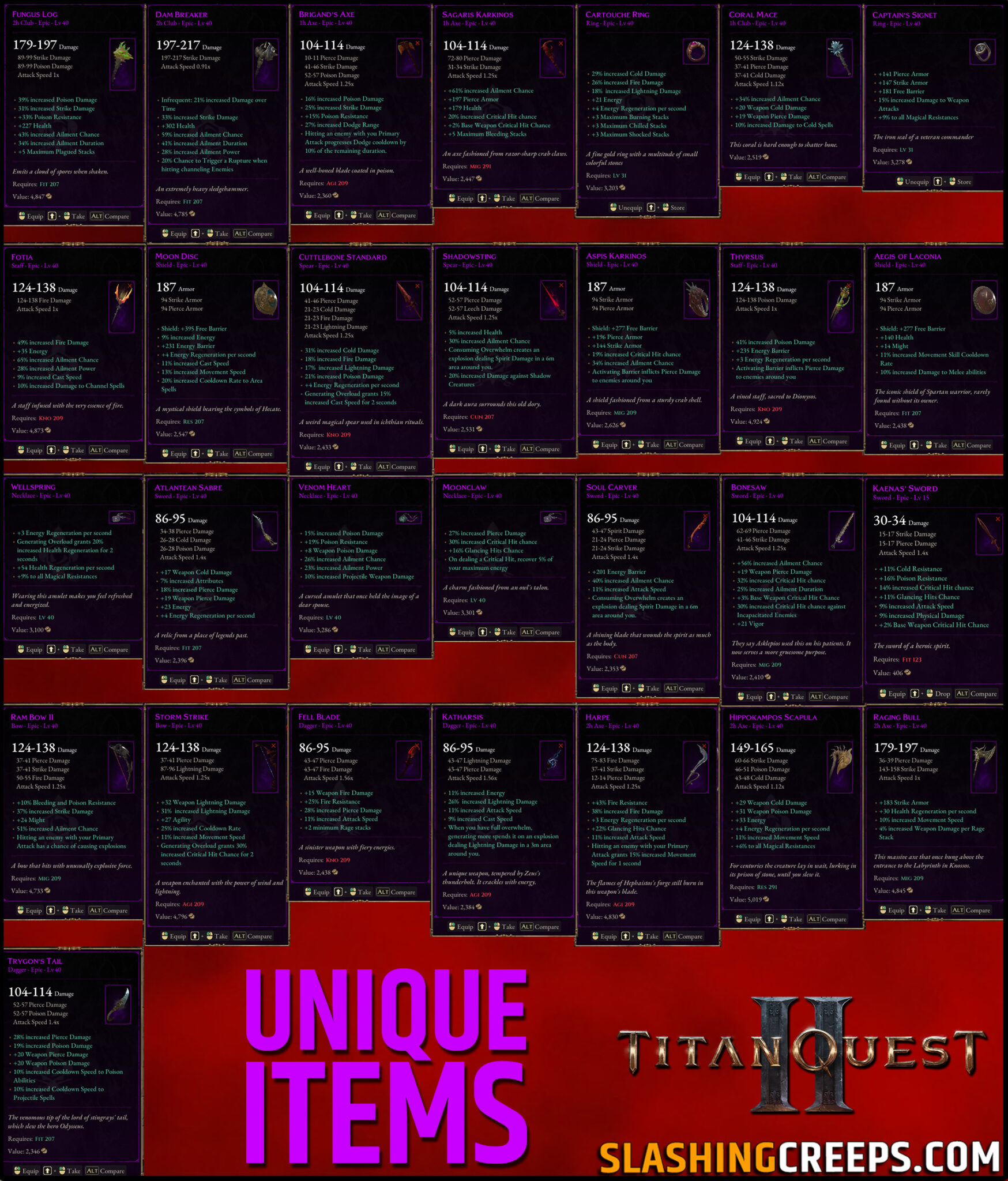 All Unique Items Titan Quest 2 - SlashingCreeps
